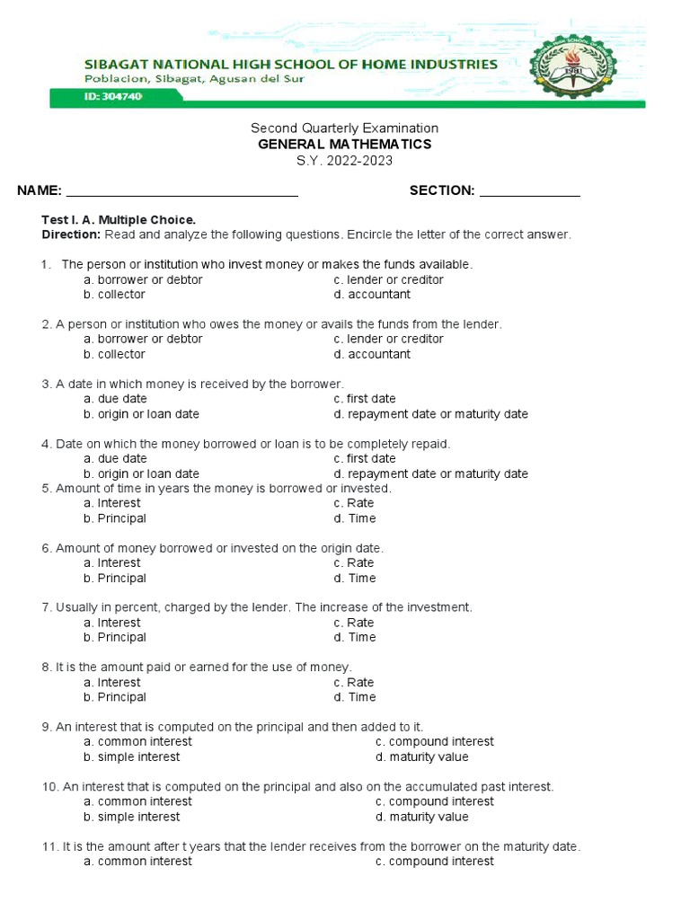 Gen Math 2nd Quarter 1 Download Free Pdf Interest Debt