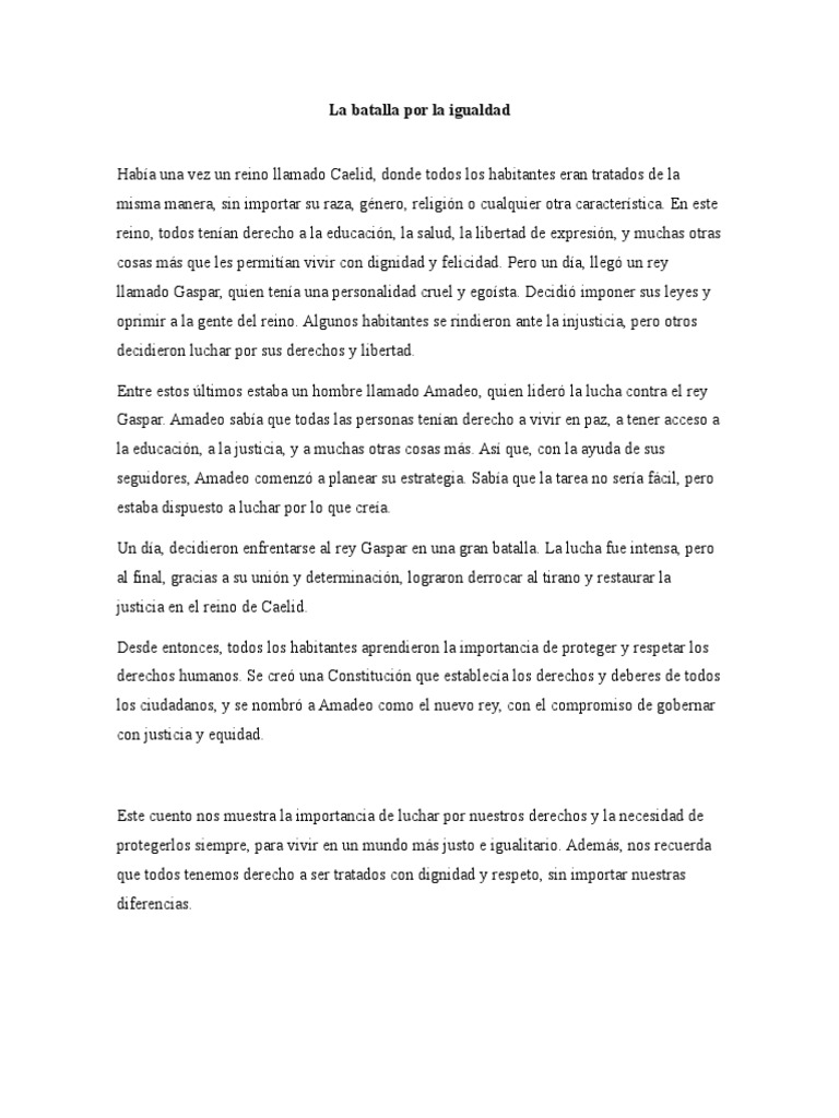La Batalla Por La Igualdad Cuento Sobre Los Derechos Humanos Pdf
