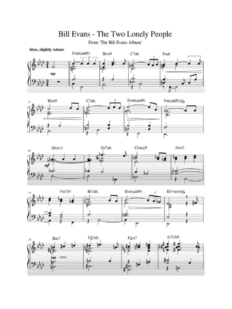 Two Lonely People Bill Evans | PDF