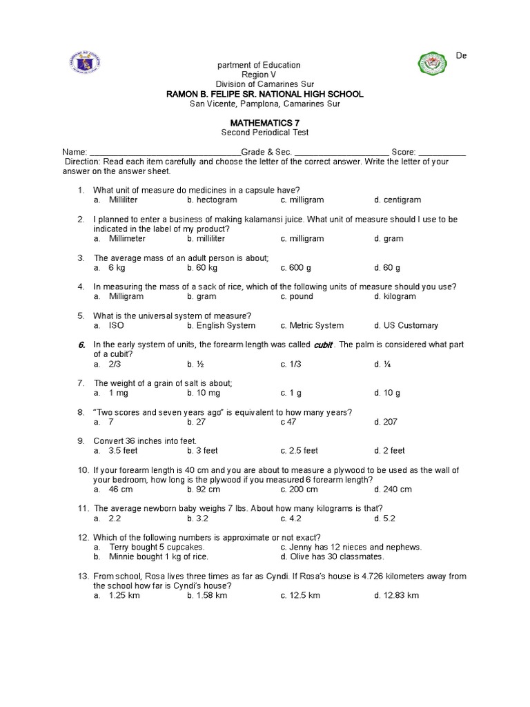 Math 7 2nd Quarter Test | PDF | Polynomial | Factorization