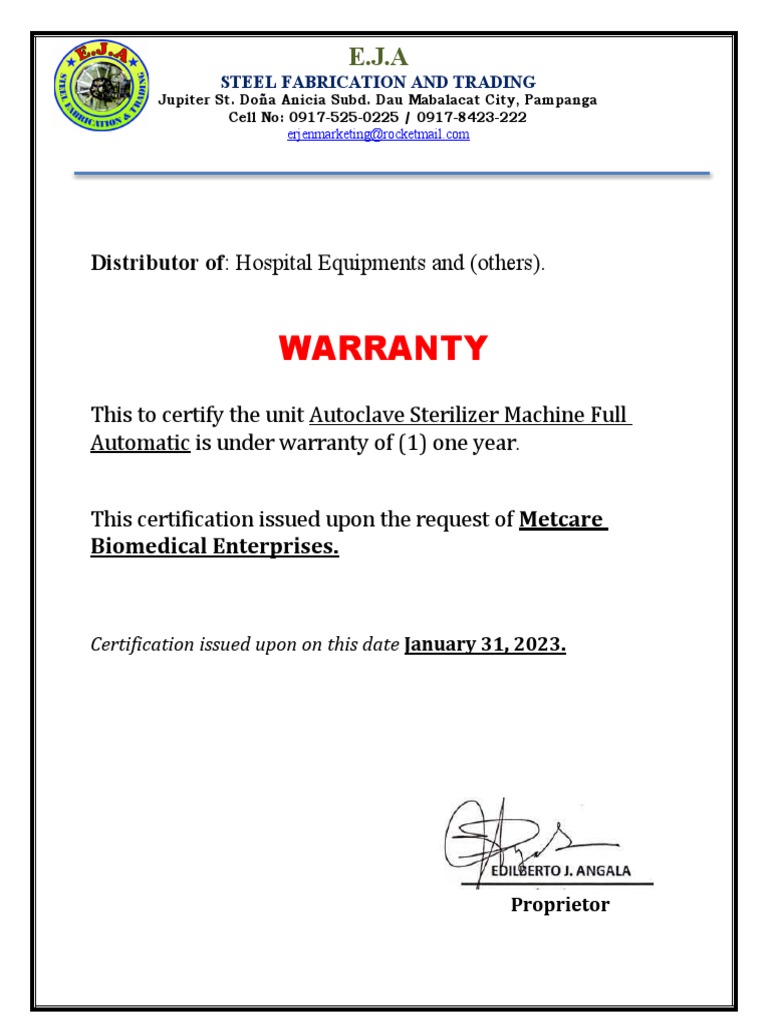 Warranty Certificate | PDF