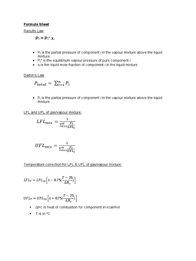 Process Safety Calculation Formulas | PDF | Mole (Unit) | Evaporation