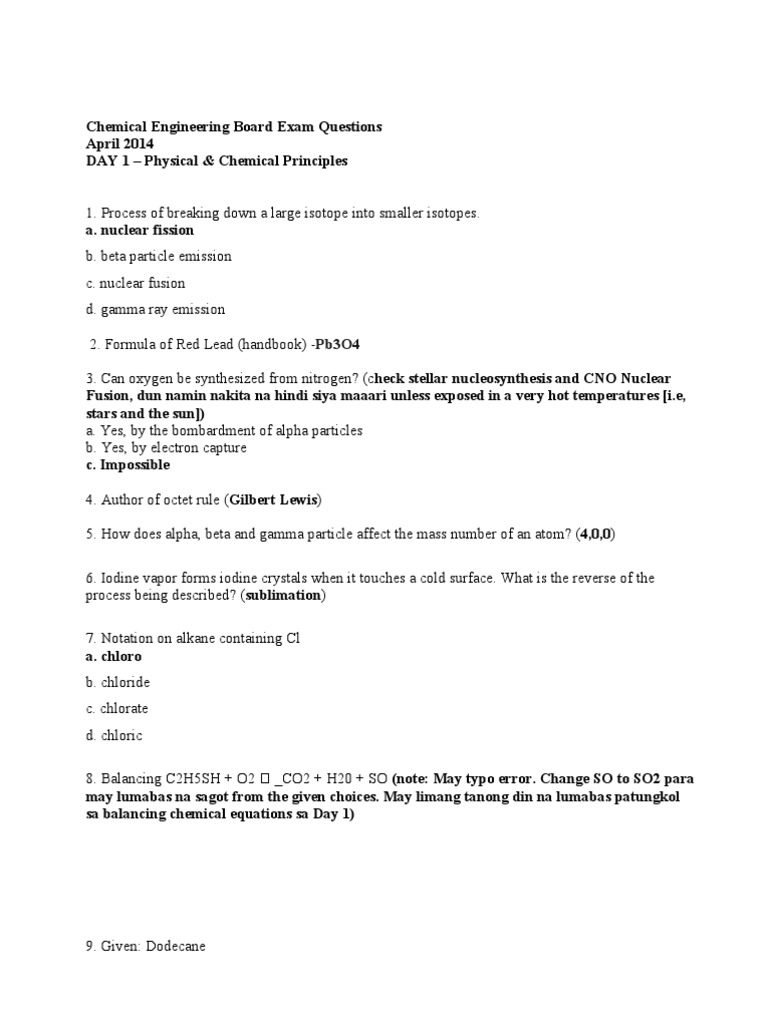 Chemical Engineering Board Exam 2014 | PDF | Ion | Chlorine