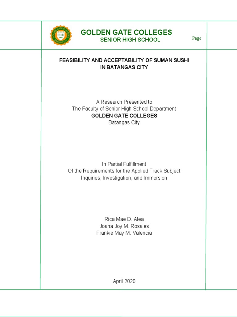 Feasibility of Suman Sushi in Batangas | PDF | Marketing | Japanese Cuisine