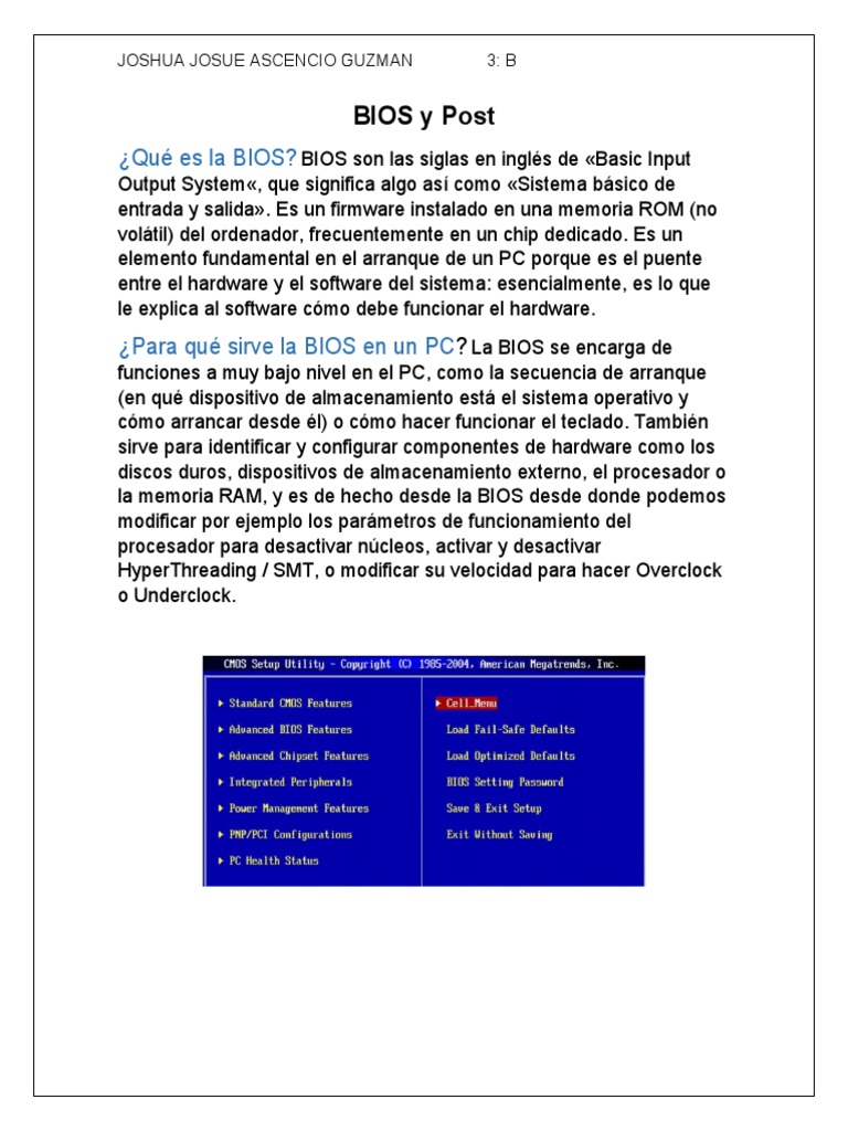 BIOS y Post | PDF | Bios | Hardware de la computadora