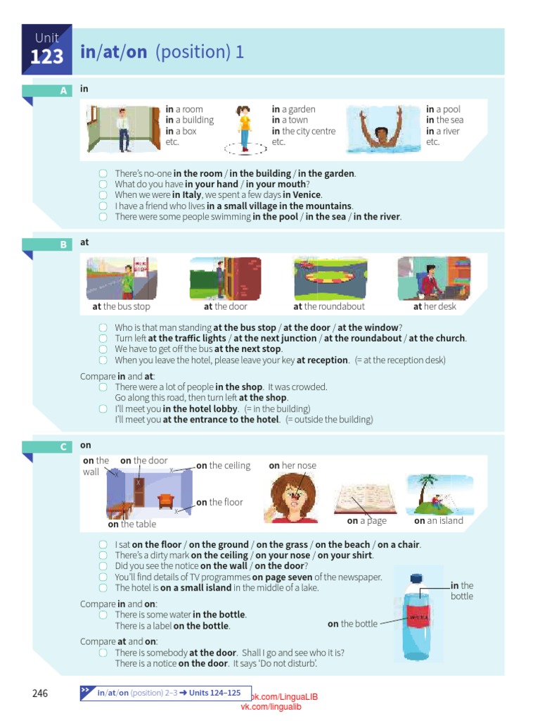 1.2 - In, On, at Exercises | PDF