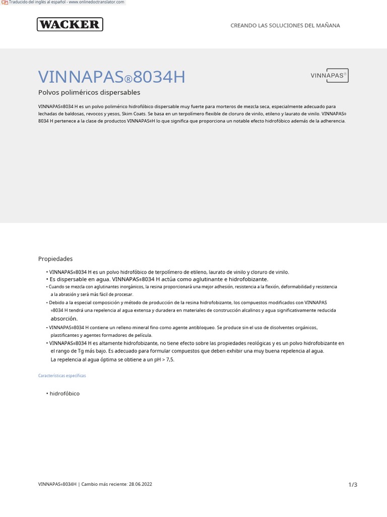 VINNAPAS-8034-H-en-2022 06 28 en Es | PDF | Cloruro de polivinilo | Agua