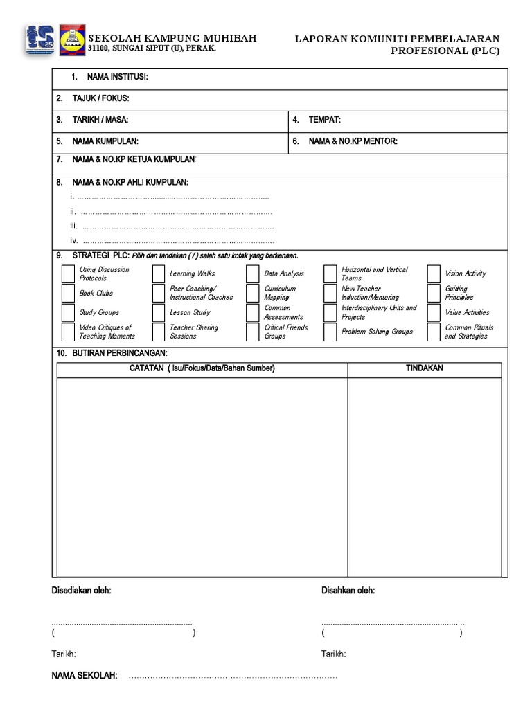 Borang Laporan PLC Inklusif | PDF