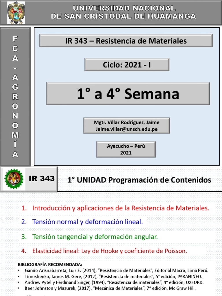 1° - 4° Semana - IR 343 | PDF | Resistencia de materiales | Metrología