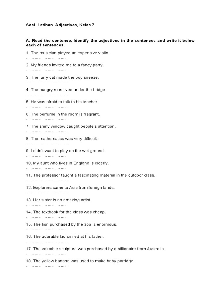 Soal Latihan Adjectives | PDF