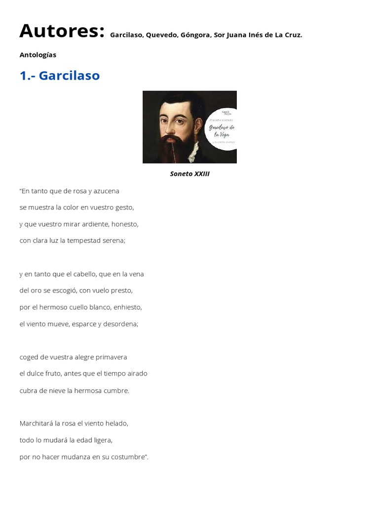 Autores Garcilaso, Quevedo, Góngora, Sor Juana Inés de La | PDF | Amor