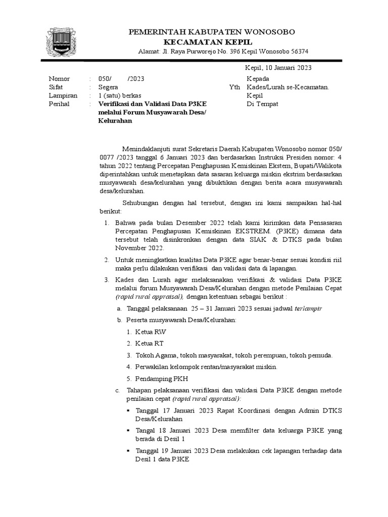 Surat Pemberitahuan Musdes P3KE | PDF