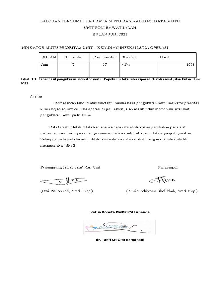 PMKP 5a. Bukti Pelaksanaan Validasi Data Mutu Dari Hasil Pengukuran - Compressed | PDF