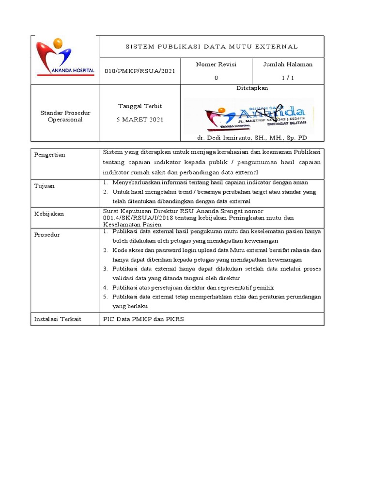 PMKP 5.b Sop Publikasi External Data Mutu | PDF | Bisnis | Komputer