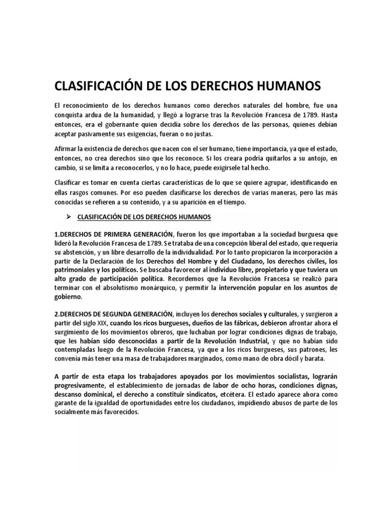 Clasificación de Los Derechos Humanos | PDF | Derechos | Derechos humanos