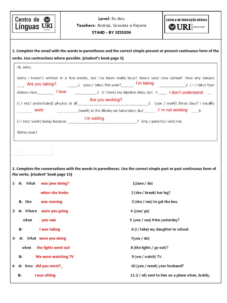 Stand by Activities - 8o Anos-KEY | PDF