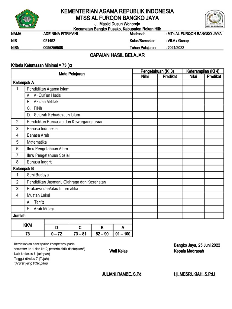 Data Nilai Raport RDM | PDF