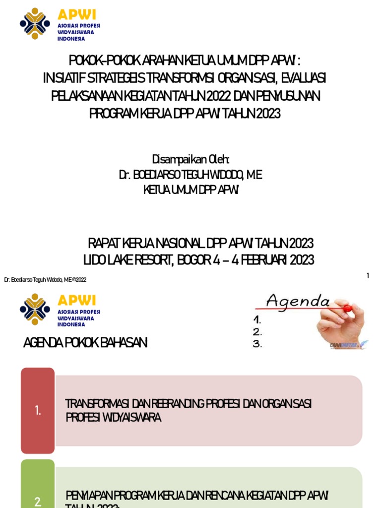 Bahan Paparan Rapat Kerja Nasional DPP Apwi Tahun 2023 | PDF