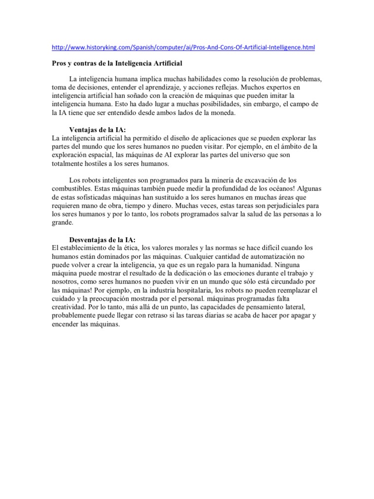 Pros y Contras de la Inteligencia Artificial | PDF | Inteligencia ...