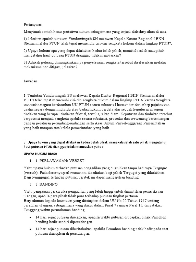 Sengketa Hukum PTUN: Kasus Yundarningsih SN | PDF