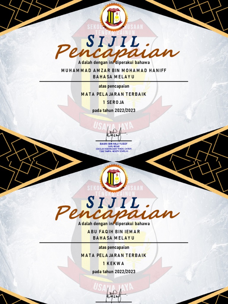 Print Sijil MP Terbaik THP 1 | PDF