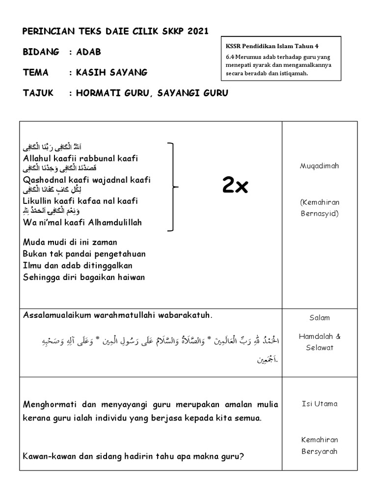 Perincian Teks Daie Cilik SKKP 2021 | PDF
