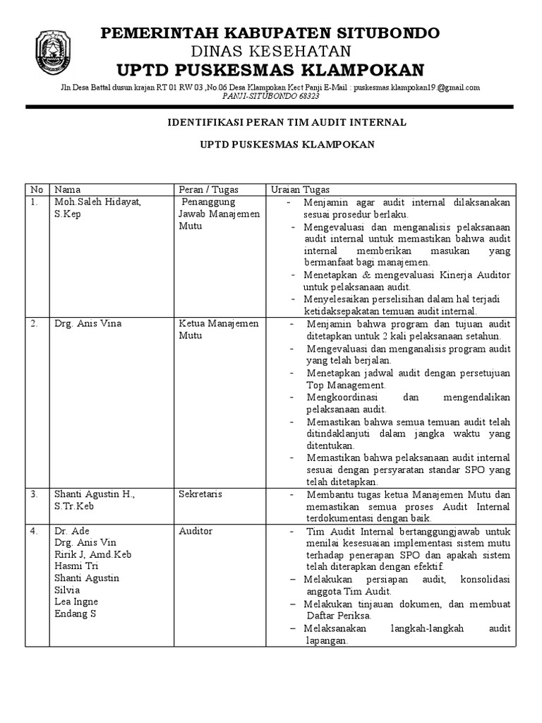 Identifikasi Tugas Tim Audit Internal KAP | PDF | Pengelolaan Keuangan & Uang