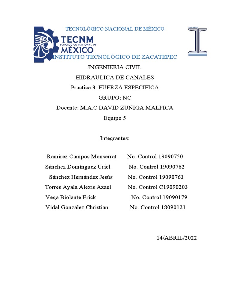 Fuerza Específica en Canales Hidráulicos | PDF | Fuerza | Impulso