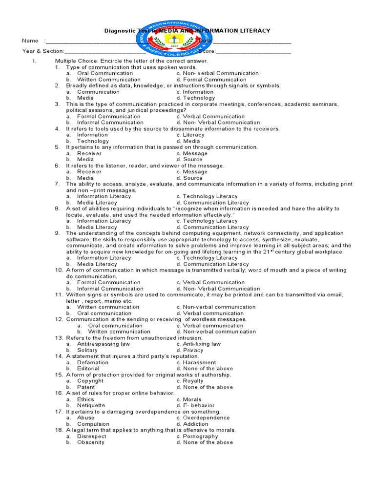 Pre Test MIL | PDF | Communication | Information