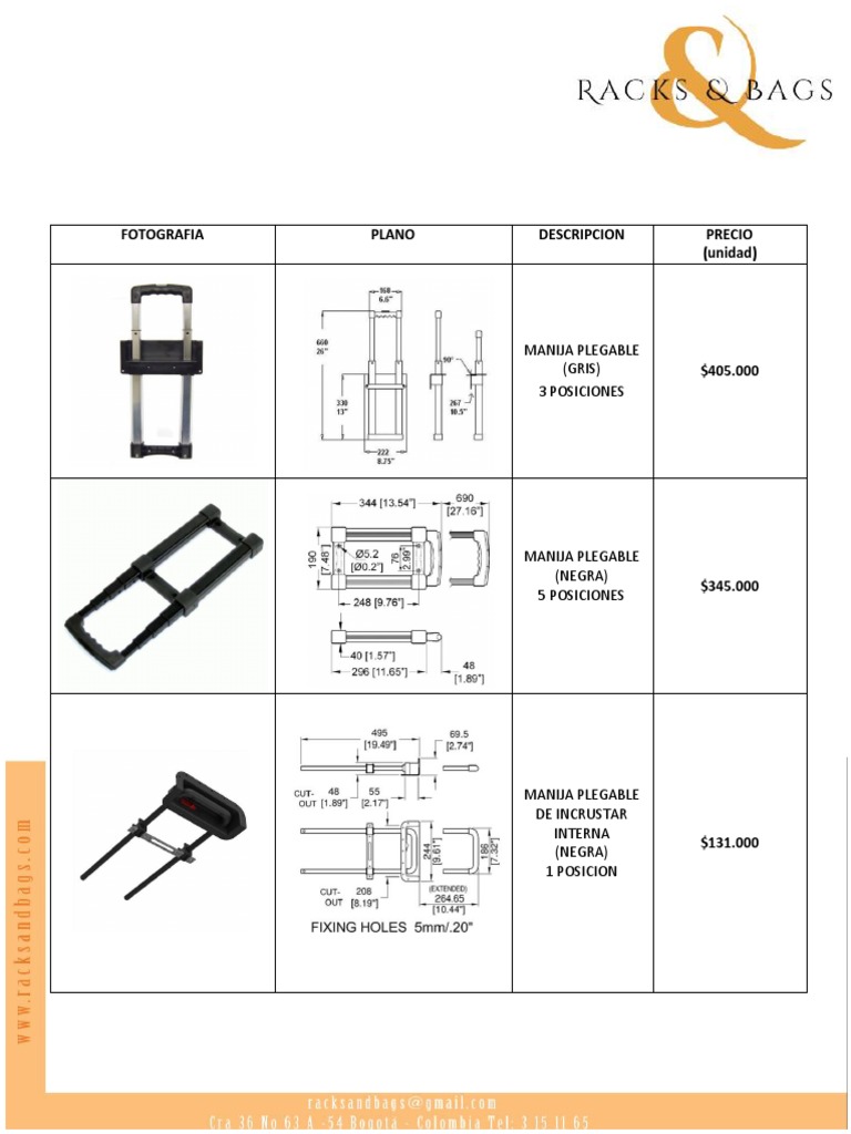 Planos Herrajeria Racks and Bags 2022 (Abril) | PDF