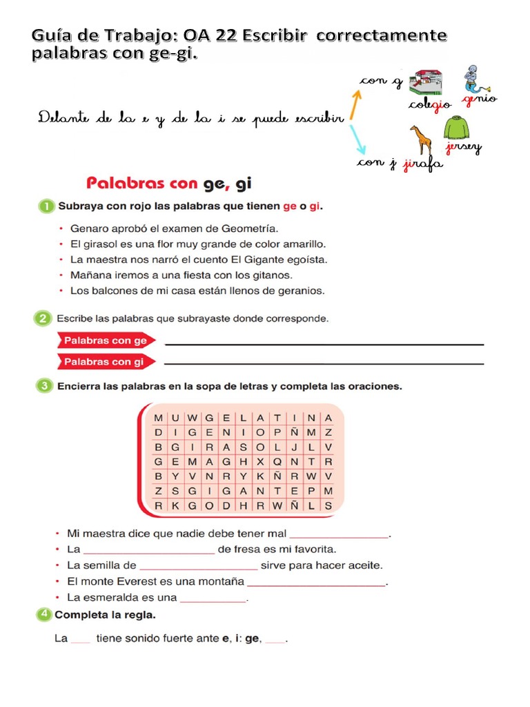 Guía Palabras Con Ge - Gi 3°a | PDF