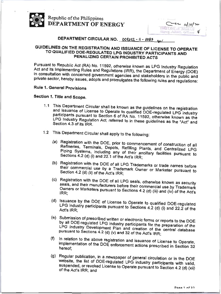 DC2022-11-0037 - Guidelines On The Registration and Issuance of License To Operate To Qualified ...