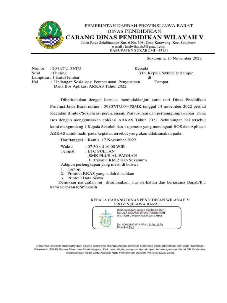 2041 Undangan Bimtek Sosialisasi Perencanaan Penyusunan Dana Bos SMK ...