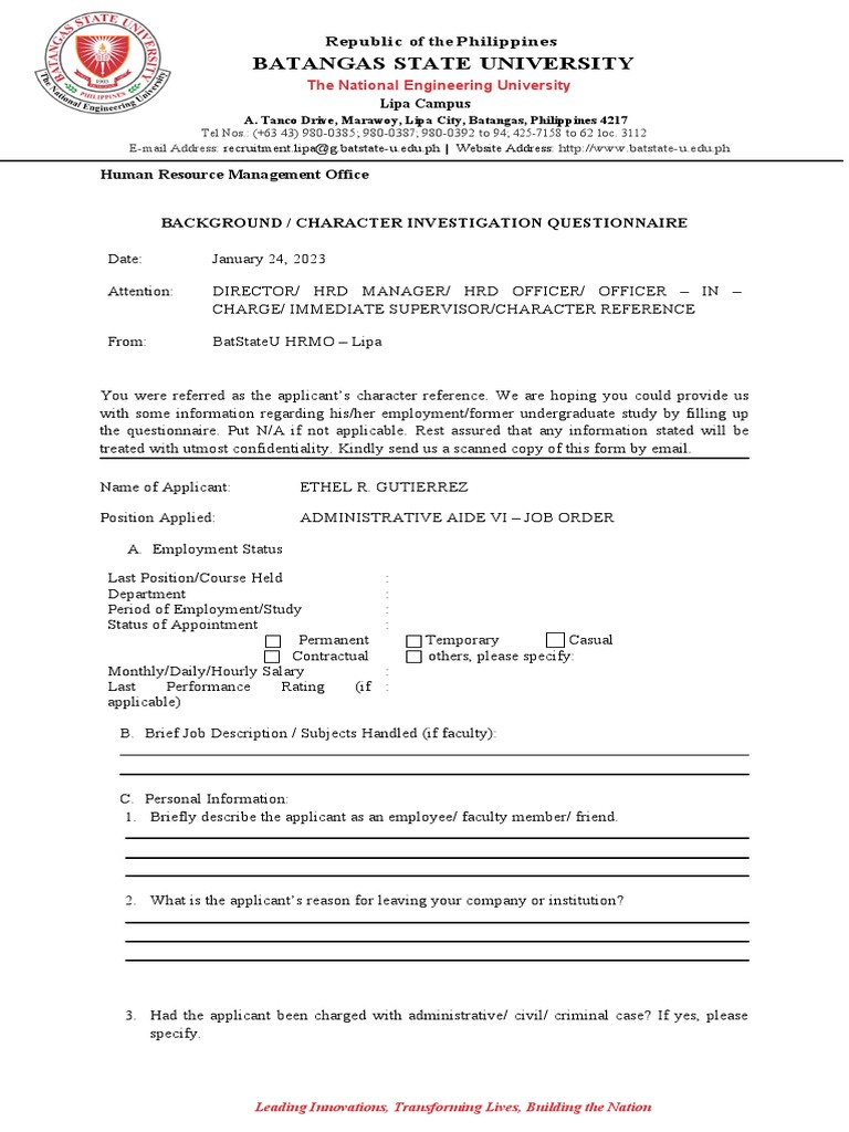 Background Investigation Form | PDF | Employment | Business