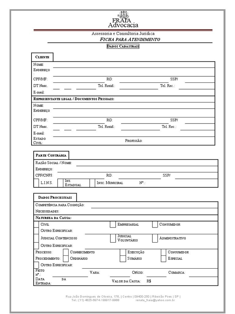 Ficha Atendimento Cliente | PDF | Advogado | Justiça