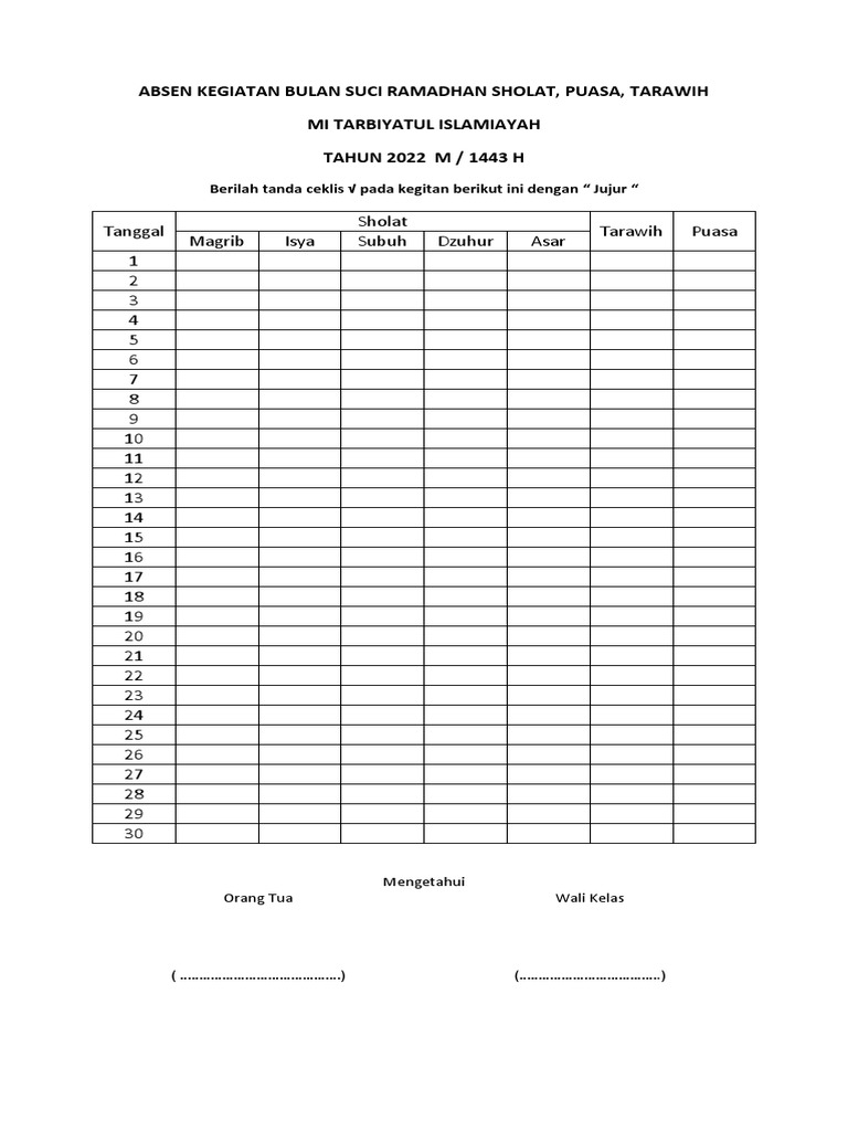 Absen Sholat | PDF | Agama & Spiritualitas
