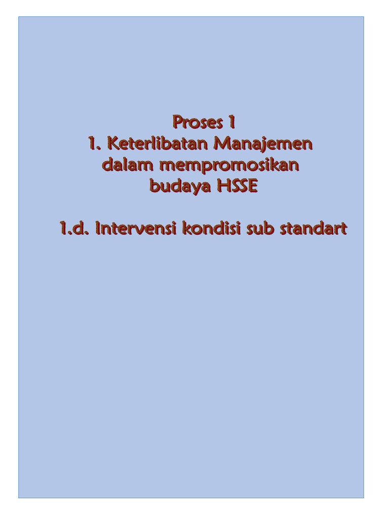 HSSE Plan - Proses 1.1.D | PDF