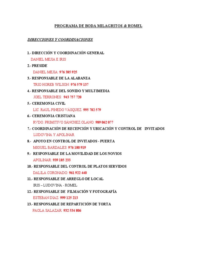 Programa de Boda Milagritos y Romel Modificado | PDF