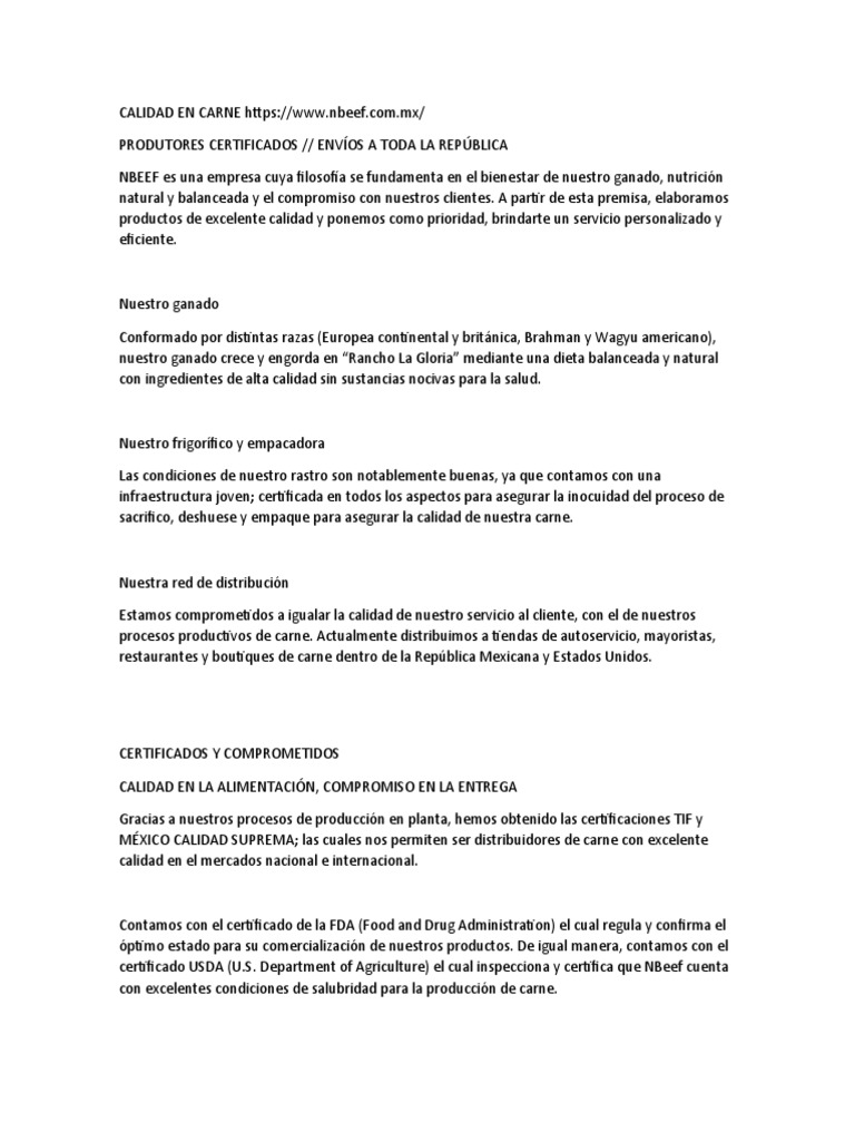 Red Carnica Del Sureste Pdf Seguridad Alimenticia Calidad Comercial
