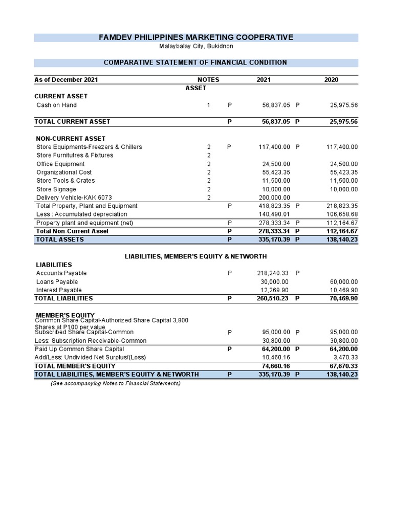 Famdev Coop Fs 2021 | PDF | Financial Statement | Equity (Finance)