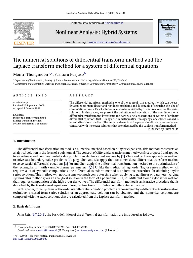 Paper On Laplace Transform | PDF | Differential Equations | Nonlinear ...