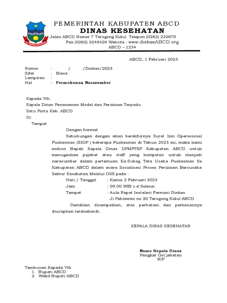 Permohonan Narasumber DPMPTSP ABCD | PDF