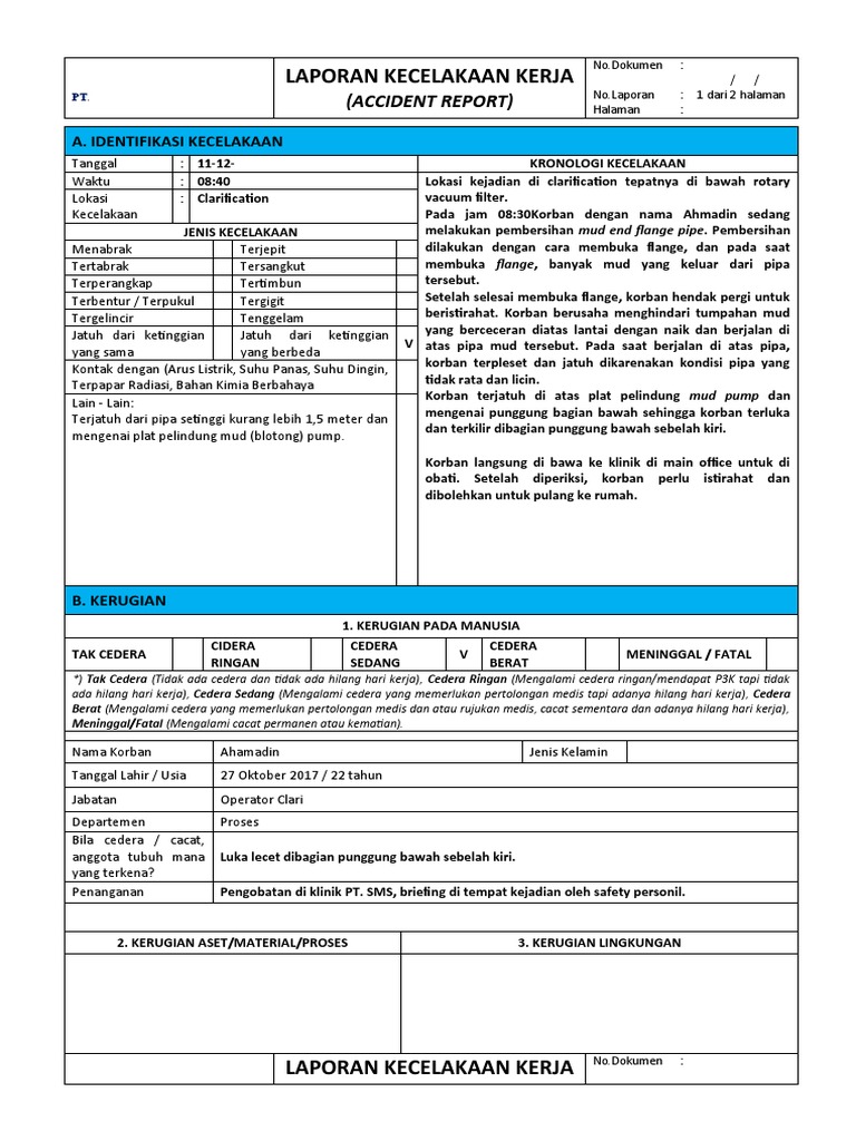 Laporan Kecelakaan Kerja Jatuh dari Ketinggian | PDF