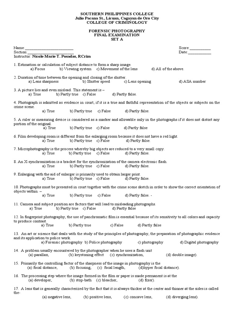 Photography Final Exam | Download Free PDF | Film Speed | Camera