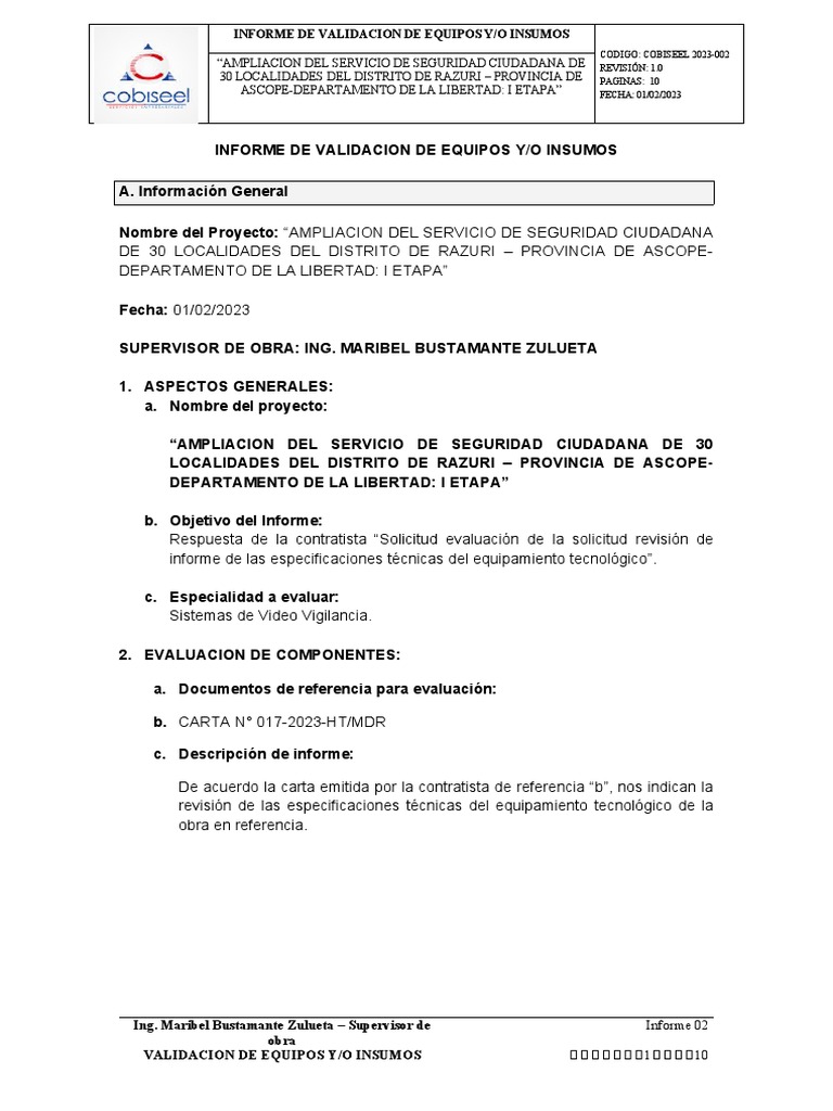 Informe de Validacion de Equipos 2 | PDF