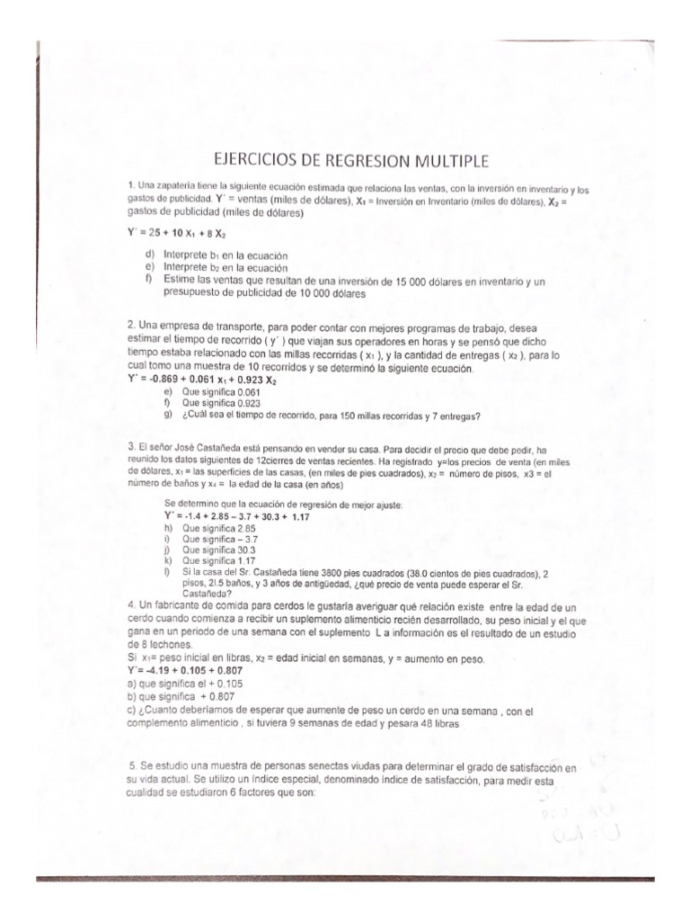 Ejercicios de Regresion Multiple | PDF