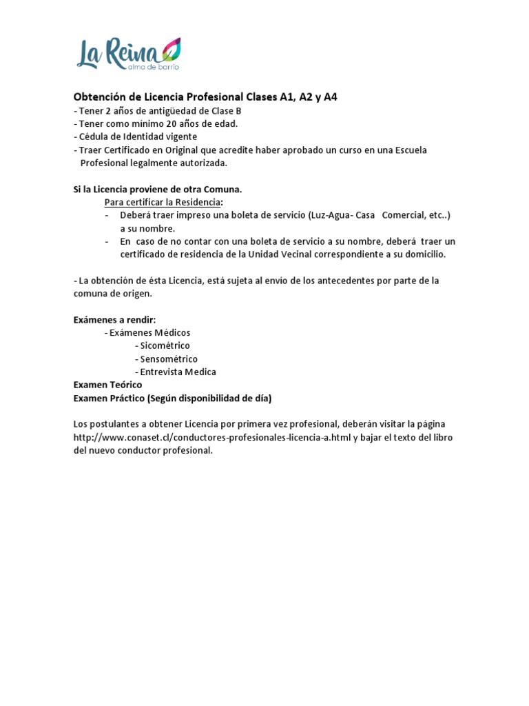 3 Obtención De Licencia Profesional Clases A1 A2 Y A4 Pdf