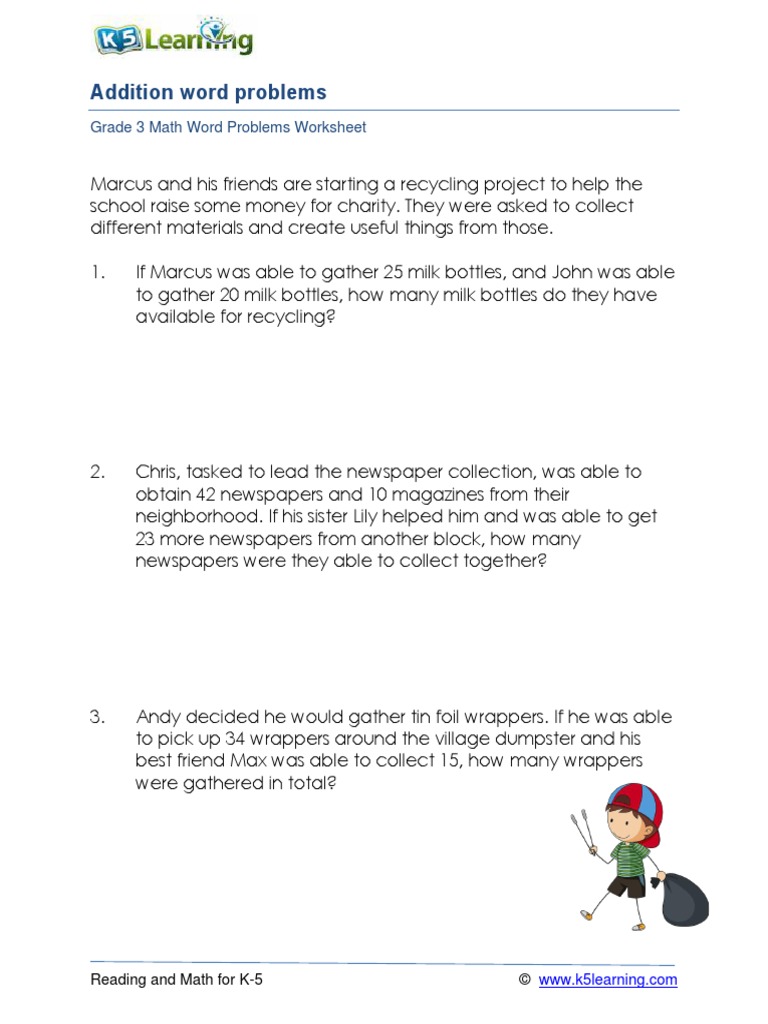 Grade 3 Addition Word Problems A6 | PDF