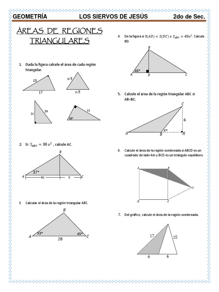 Áreas de Regiones Triangulares 2do Sec. | PDF | Triángulo | Geometría Elemental