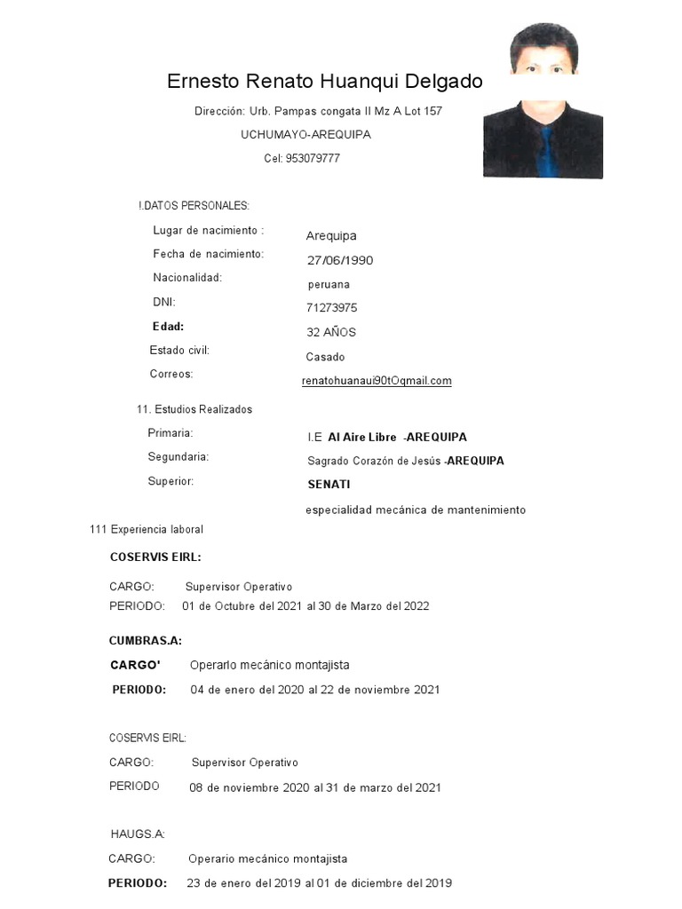 CV Renato Huanqui | PDF | Science